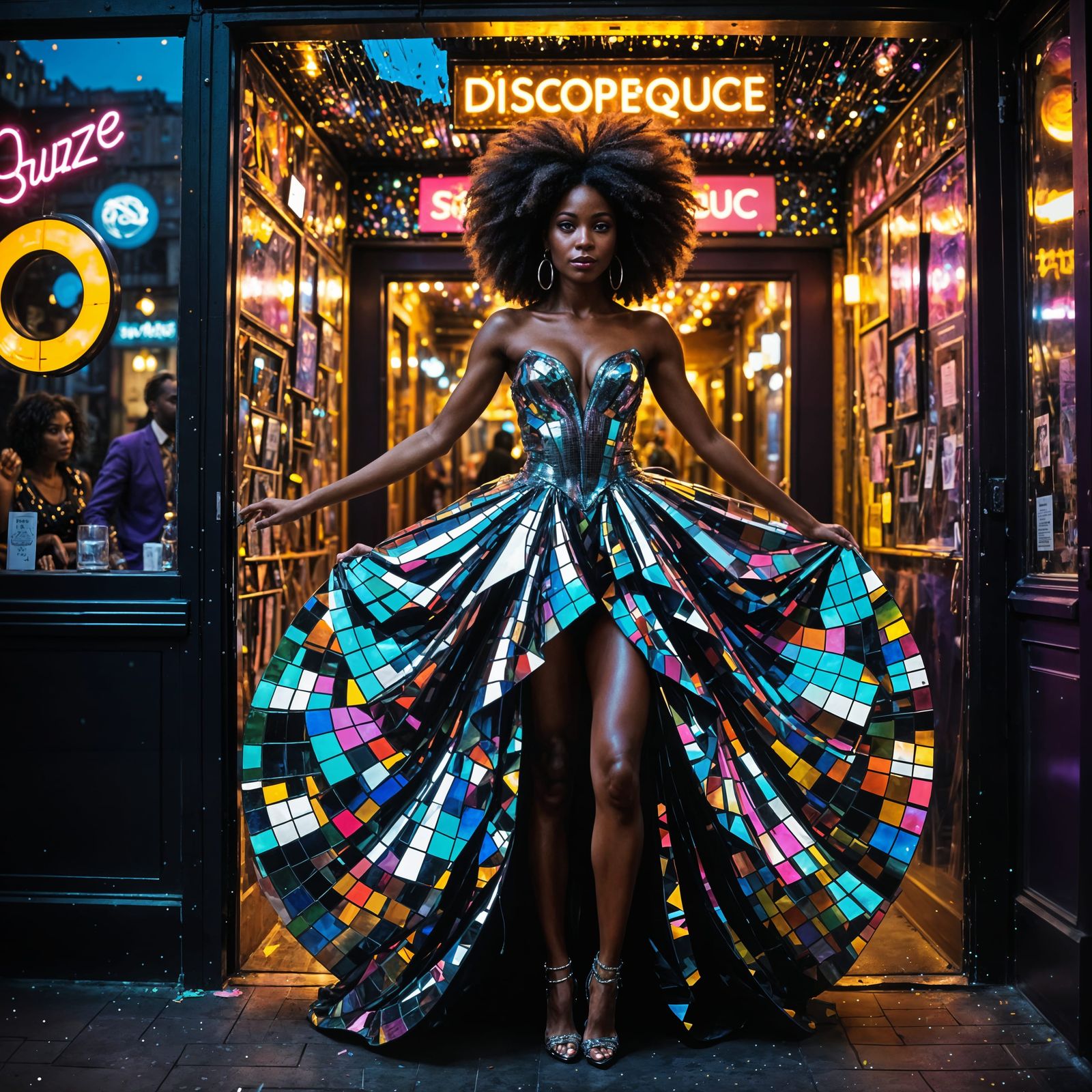 Disco Queen - Disco Princess in 1970s Inspired Neon Gown