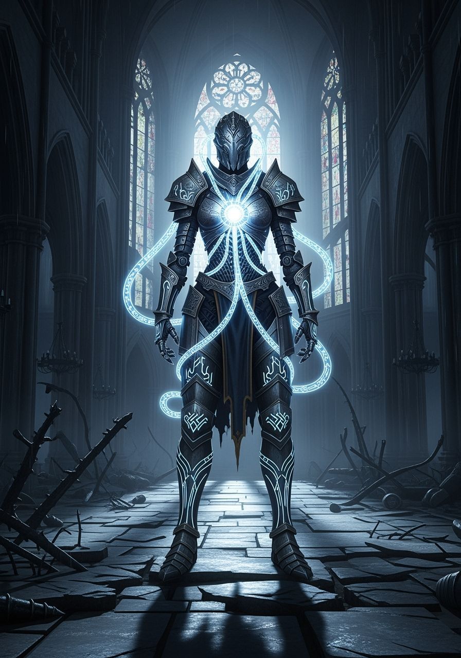 Arcane Female Construct with Glowing Energy Core - AI Art