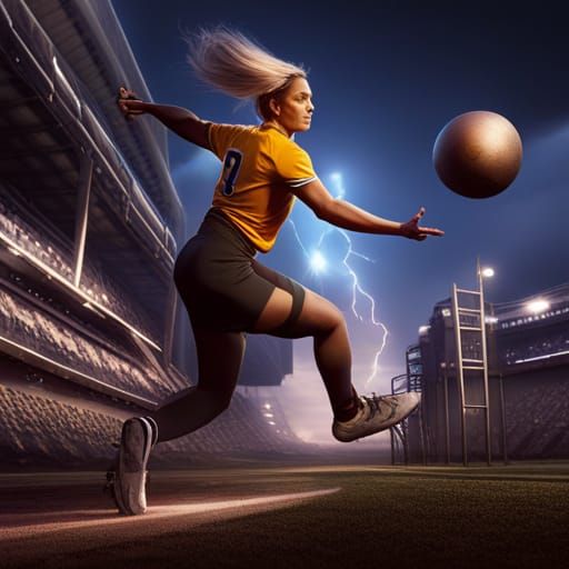 female football player kicks coach - AI Generated Artwork - NightCafe ...