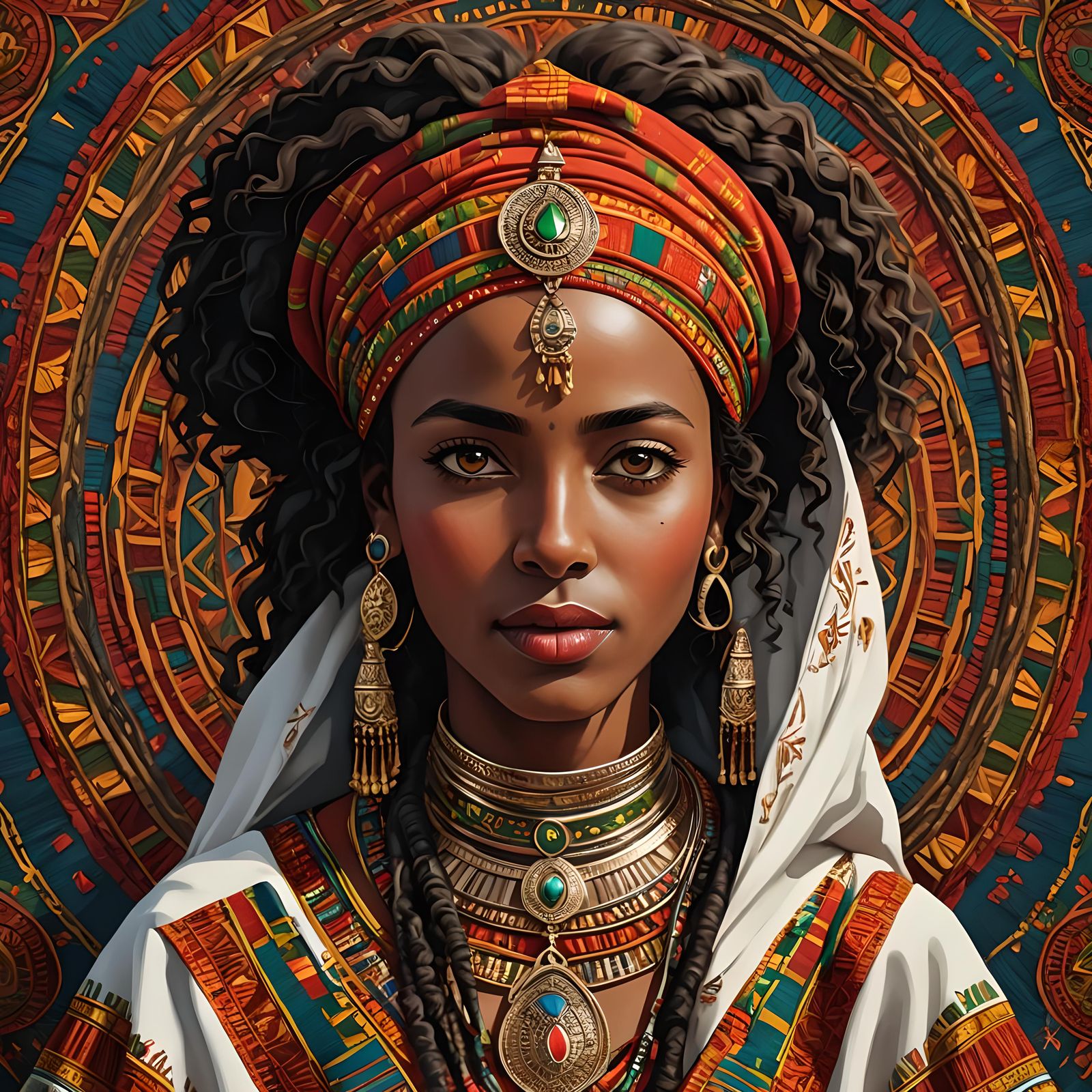 Portrait of an Ethiopian woman adorned in a beautiful habesha kemis by ...