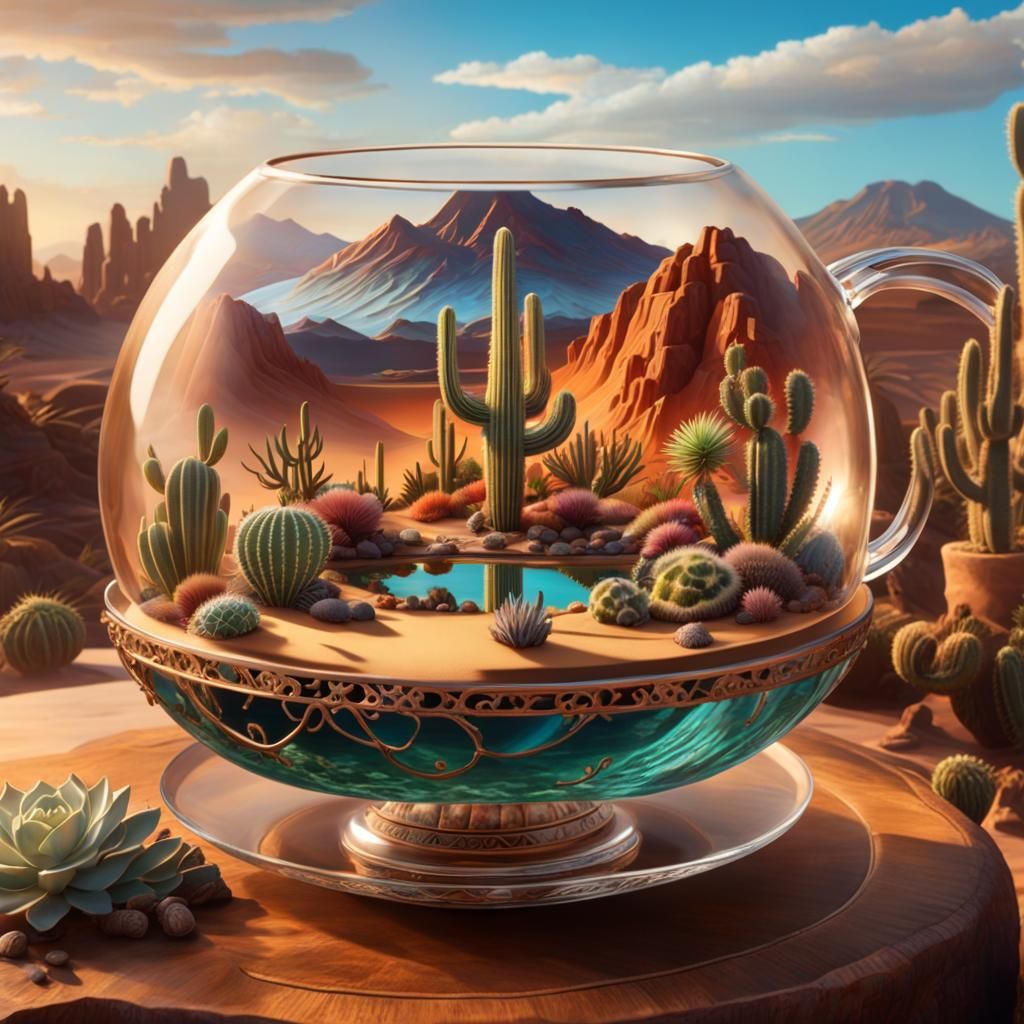 a mini desert world inside a glass tea cup - AI Generated Artwork ...