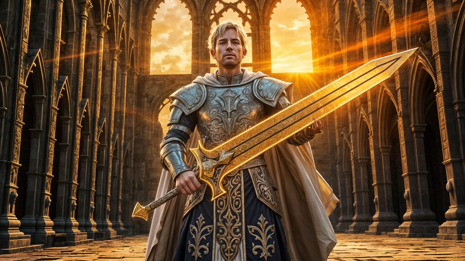 Gothic Paladin in Ruined Cathedral: Epic Fantasy A... - AI Art