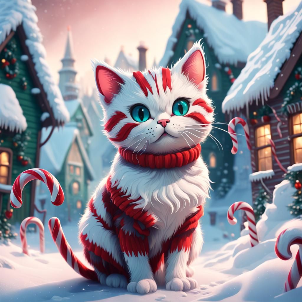Candy Cane Cat - AI Generated Artwork - NightCafe Creator