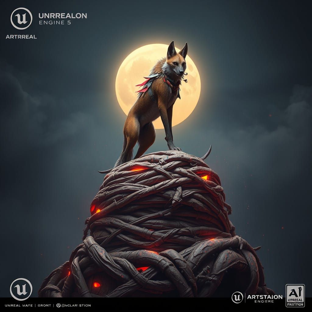 Jackal Surmounts Ancient Circle of Mummy Wrap in V... - AI Art