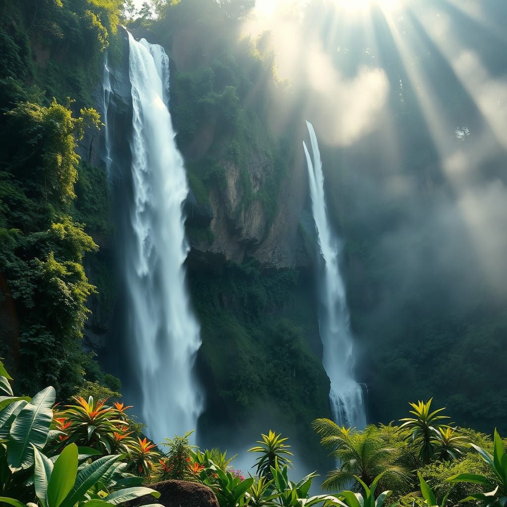waterfall - Tropical Waterfall Landscape in Ethereal Light