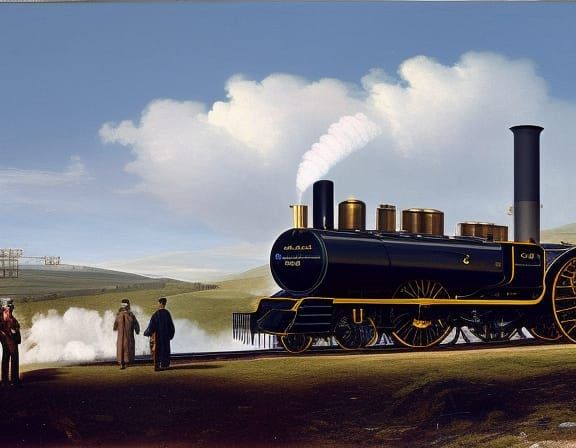 George Stephenson presents his steam locomotive "Rocket" in 1830 - AI ...