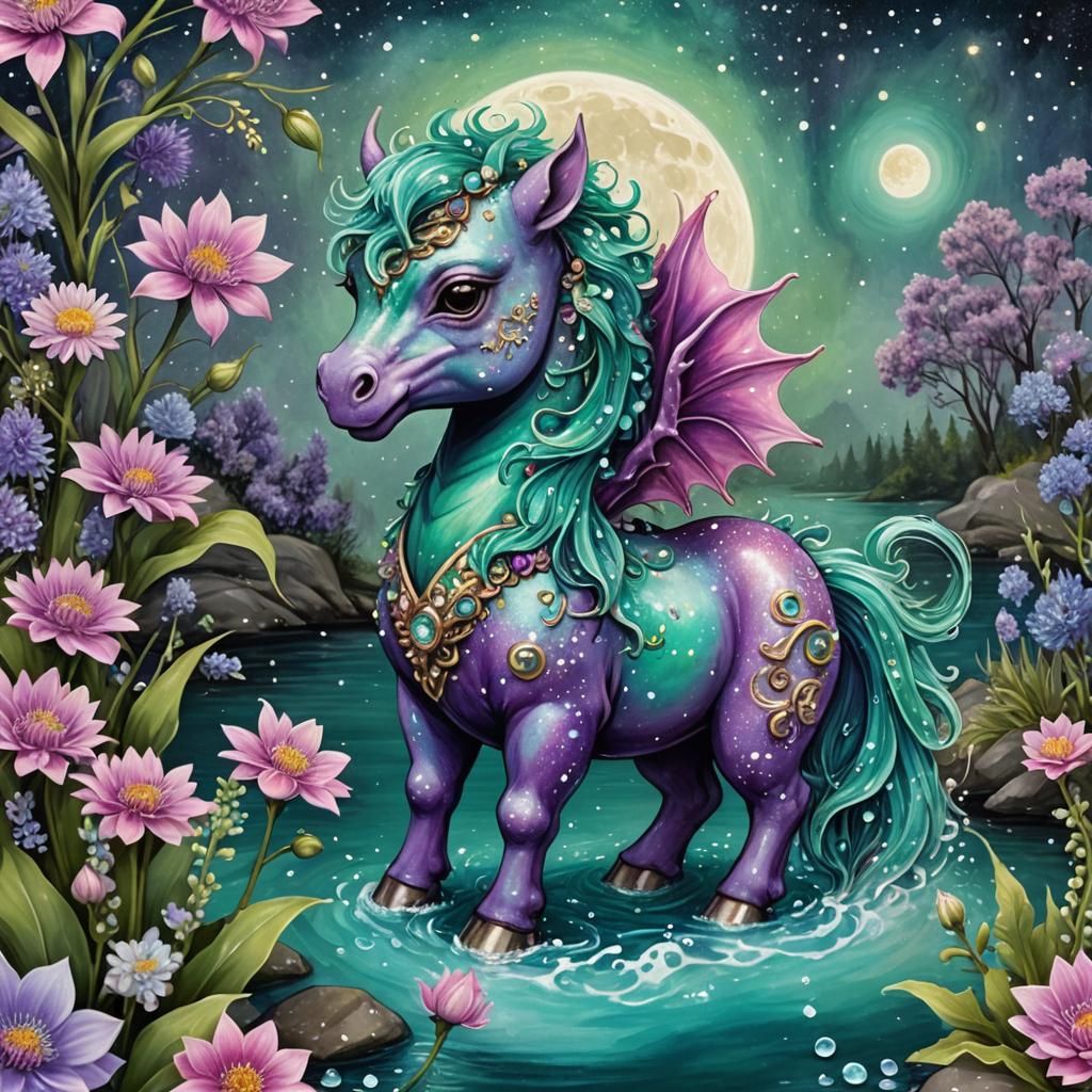 Whoa! - Mystic Dragon Pony Hybrid Splashes in Emerald River