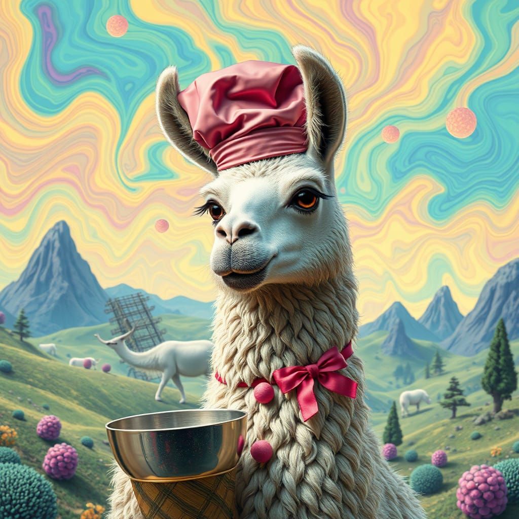 Surreal Pasta Chef Llama Embarks on a Vibrant Jour... - AI Art