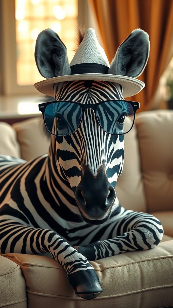 Relaxed Zebra in a Plush Setting with Warm Sunligh... - AI Art