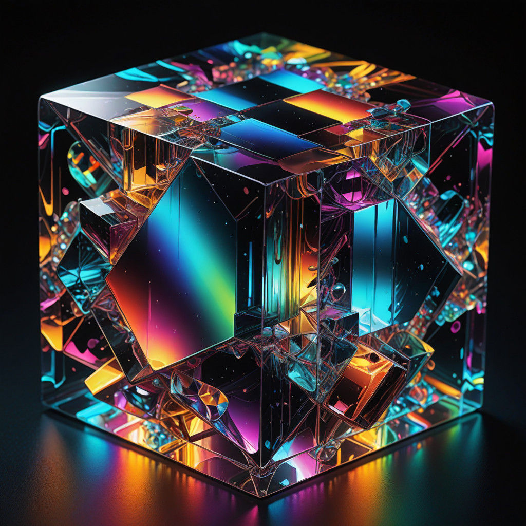 Hyper-Realistic Tesseract Cube in Neon-Lit Blackne... - AI Art