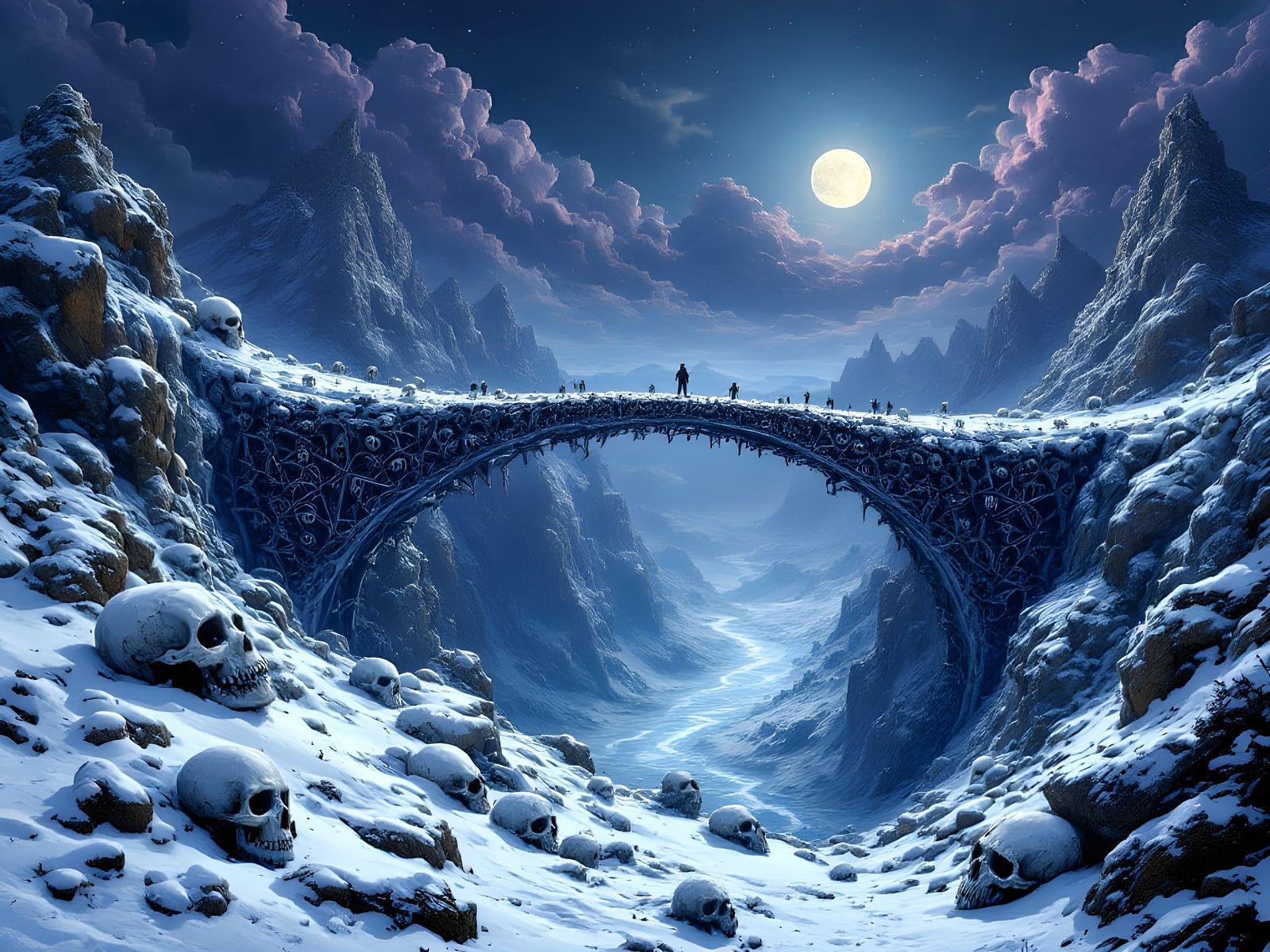 Bridge of Bones - Bones Bridge Over Darkened Ravine in Dark ...