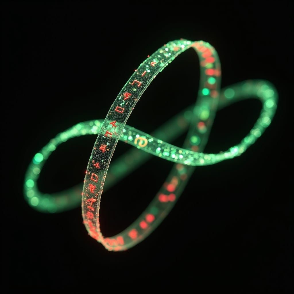 Binary Mobius Strip with Iridescent Shapes - AI Art