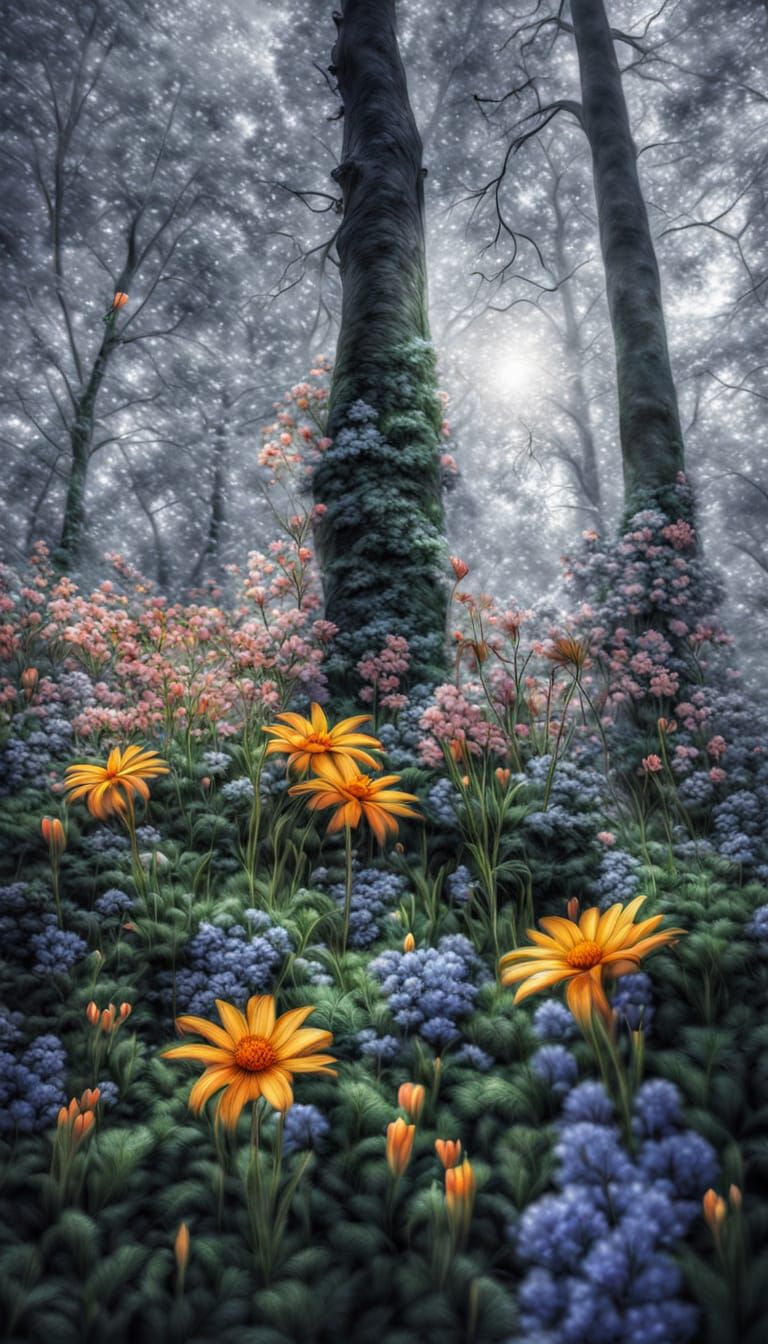 Flowers are taking over the forest! intricate details, HDR, beautifully ...