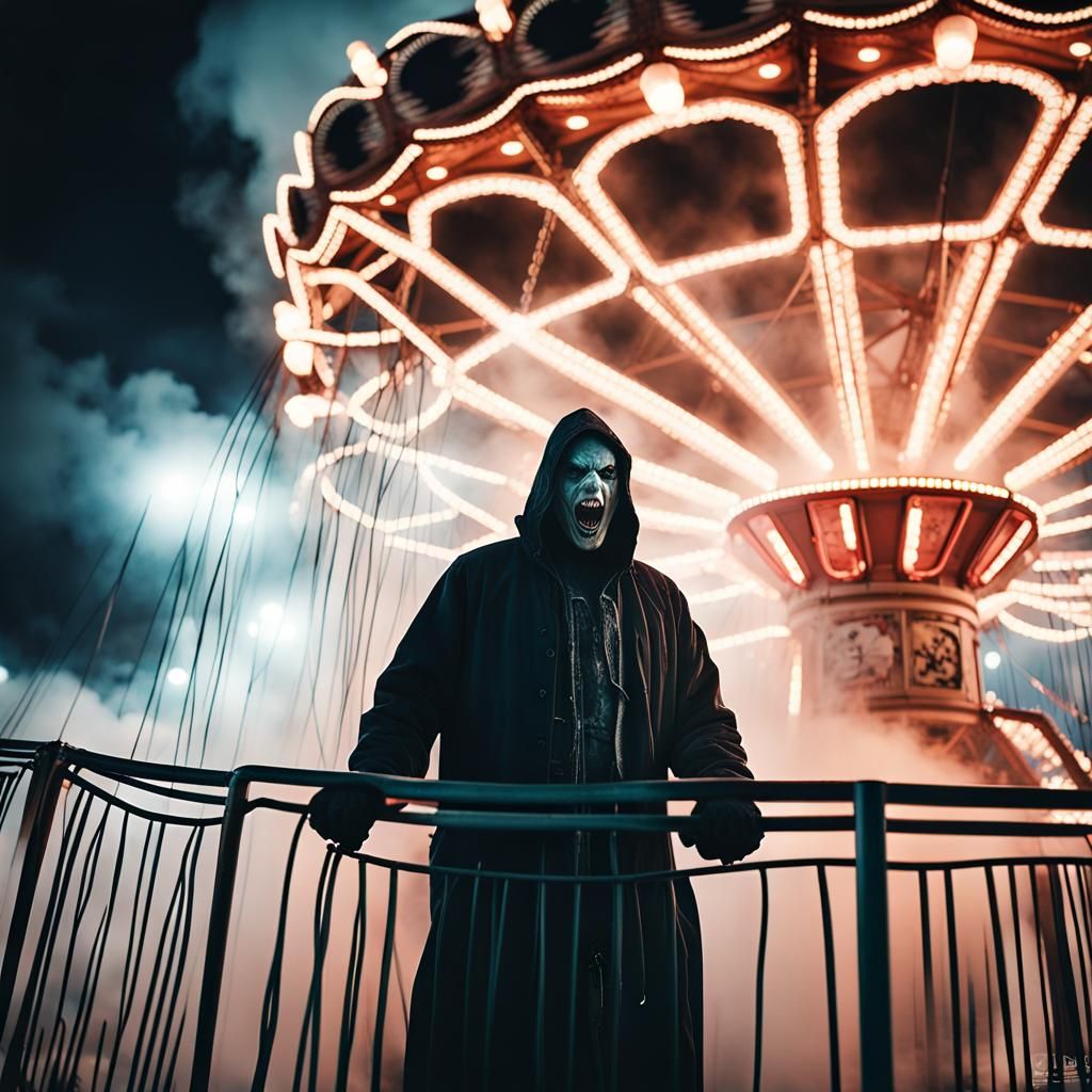 disturbing horror photograph carnival, hauntingly glowing wispy ghost ...