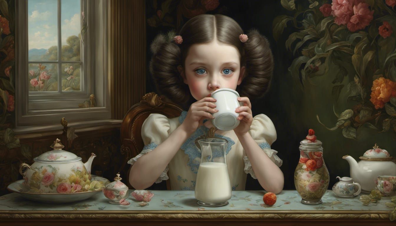girl drinking milk - AI Generated Artwork - NightCafe Creator