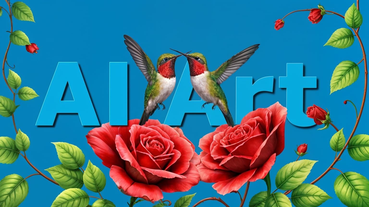 Whimsical Hummingbirds Amidst Botanical Delights i... - AI Art