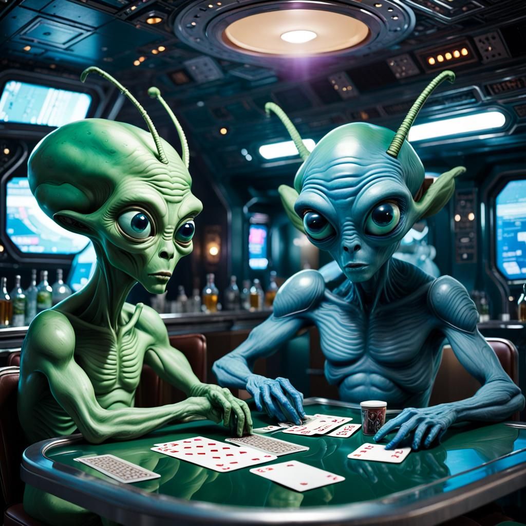 Aliens playing cards (C) - AI Generated Artwork - NightCafe Creator