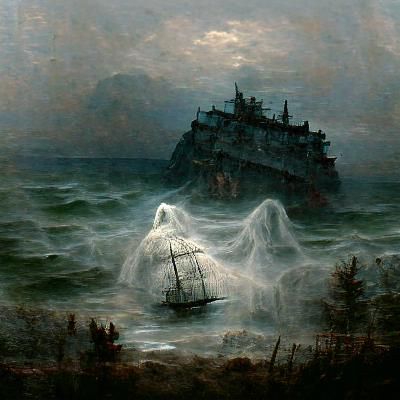Ghost ship on the waves - AI Generated Artwork - NightCafe Creator