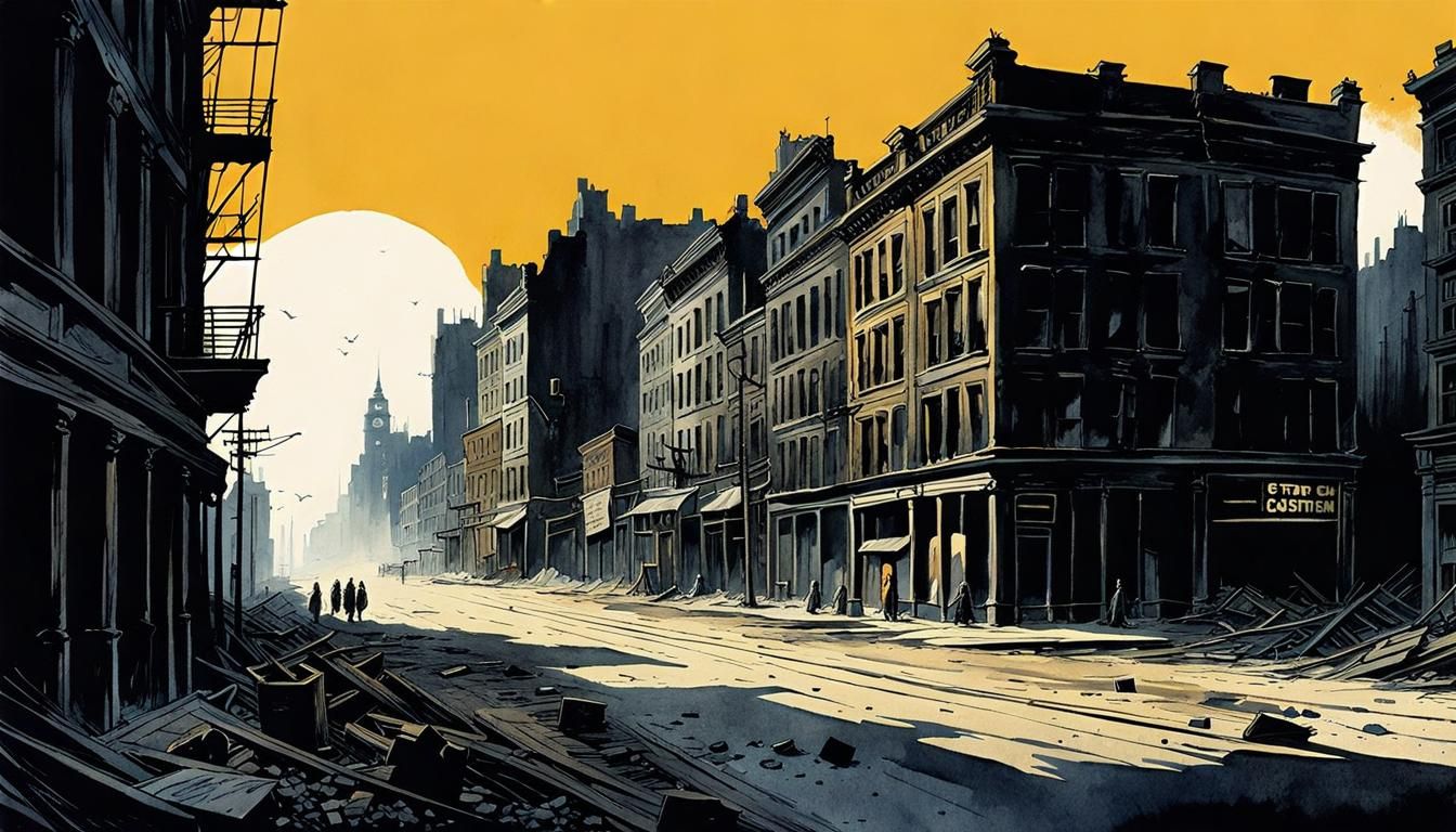 " Ghost Town": a big nearly deserted dystopian city: with tall ...