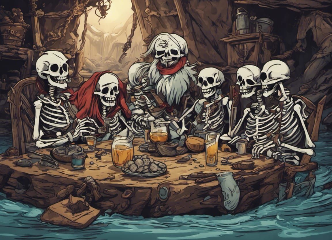 Pirate skeletons drinking and sharing loot at their cave hideout #3 ...