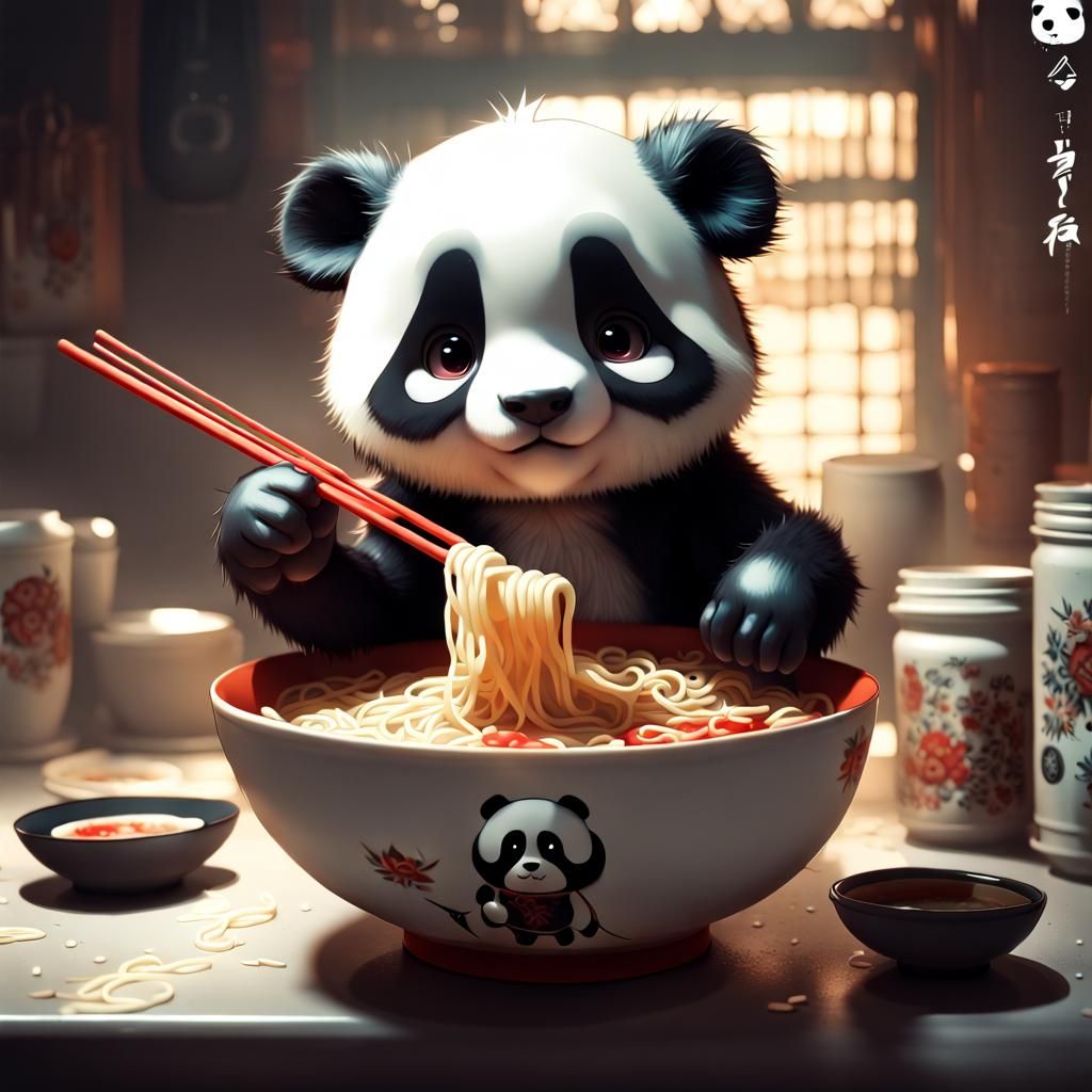 adorable panda eating ramen noodles - AI Generated Artwork - NightCafe ...