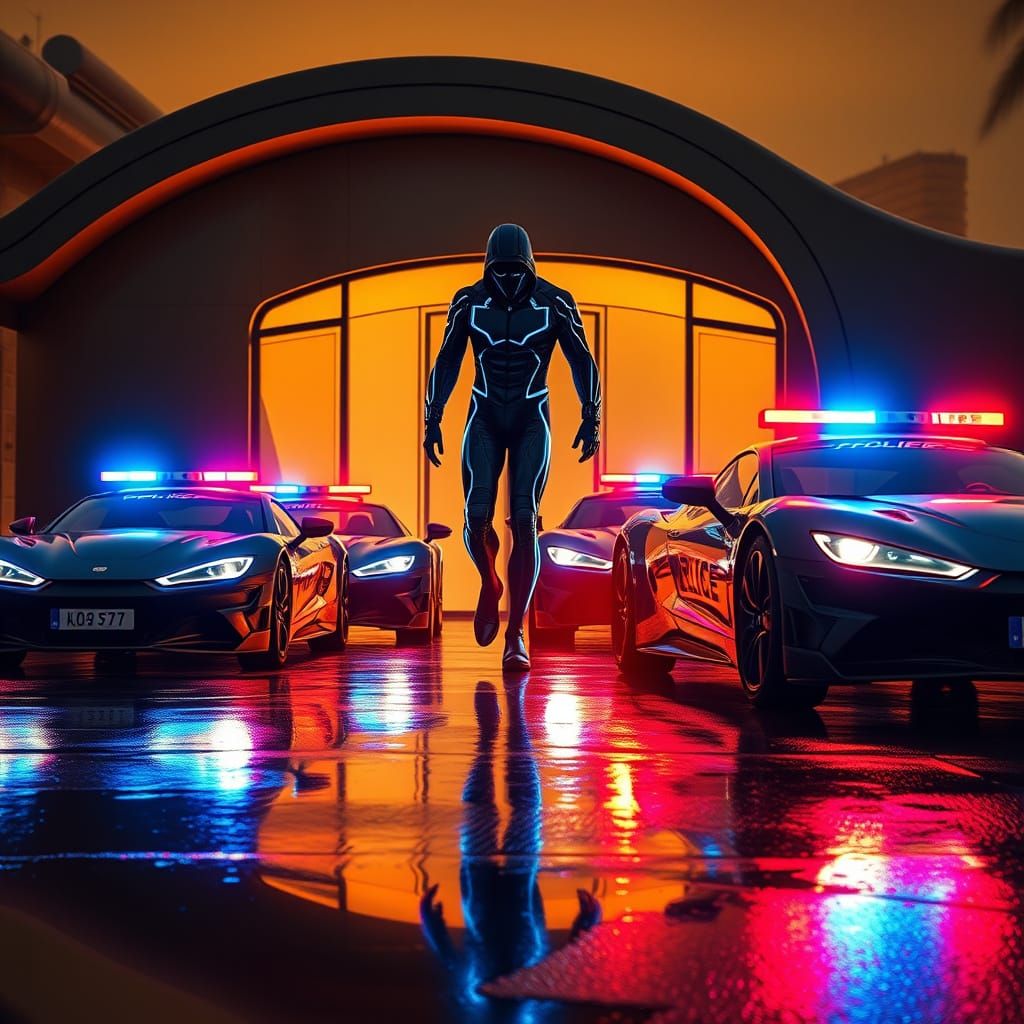 High-Tech Thief Ambushed by Police in Futuristic S... - AI Art