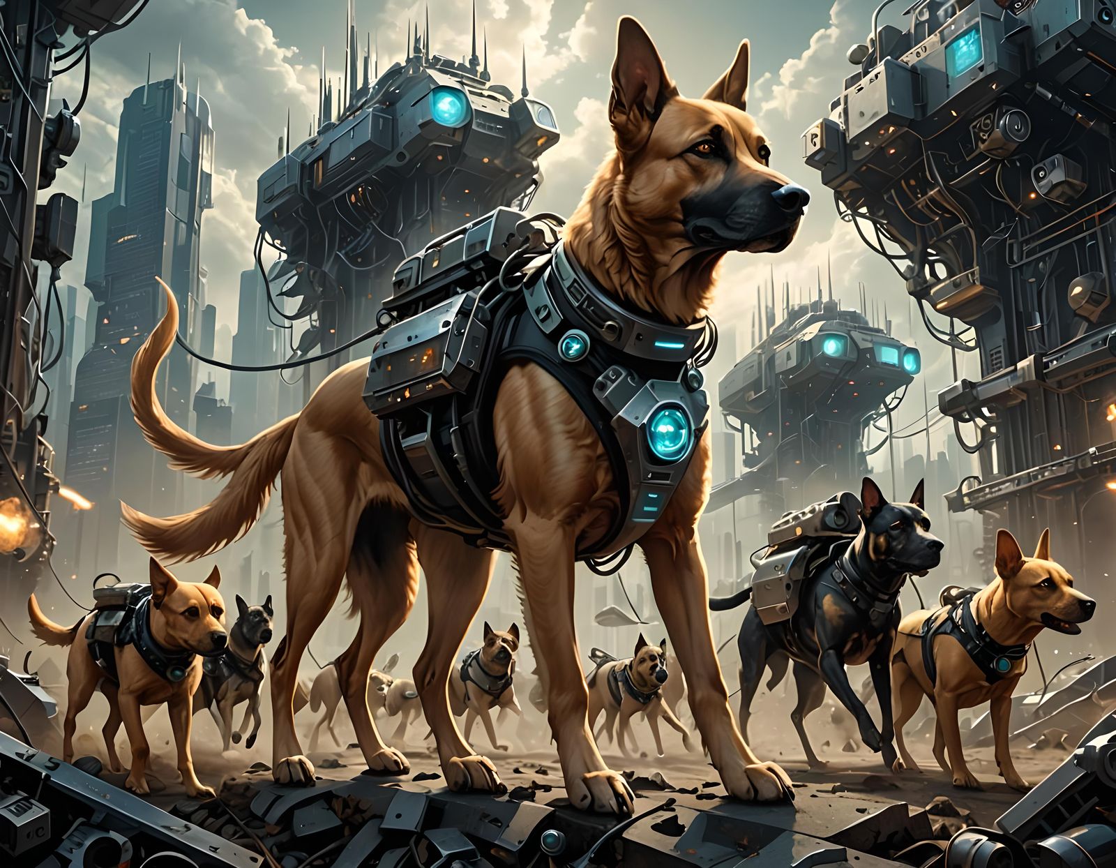 biotechnological dog crowd - AI Generated Artwork - NightCafe Creator