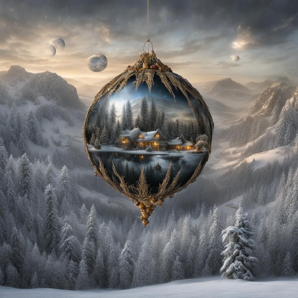 Surrealistic Christmas balls surrealistic strange characters inside ...