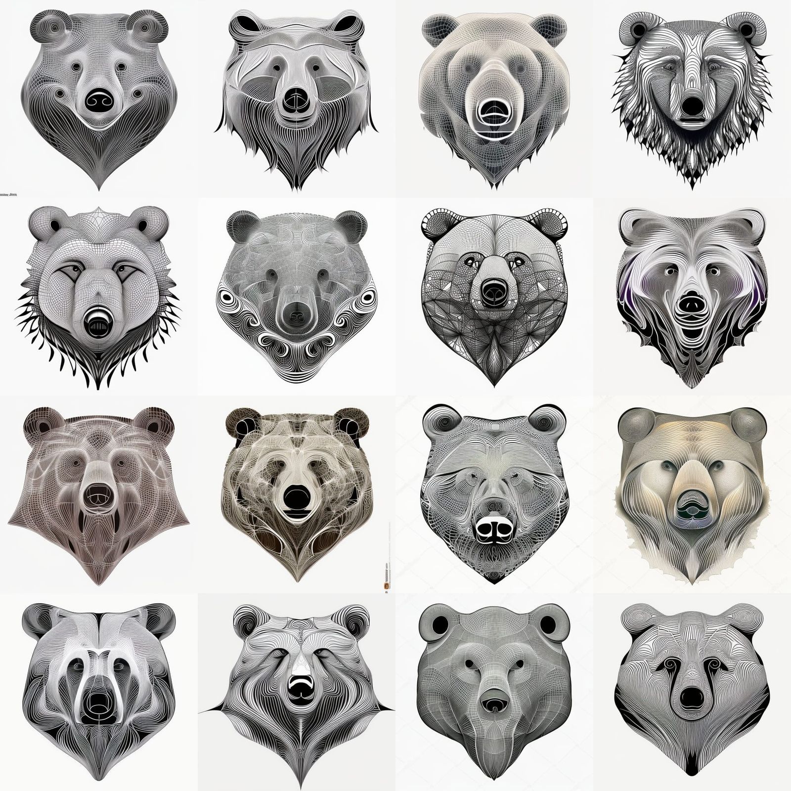 bear abstract vector fractal, wave function, Zentangle, 3d shading ...