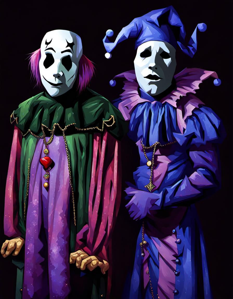 Sad jester and sad phantom - AI Generated Artwork - NightCafe Creator