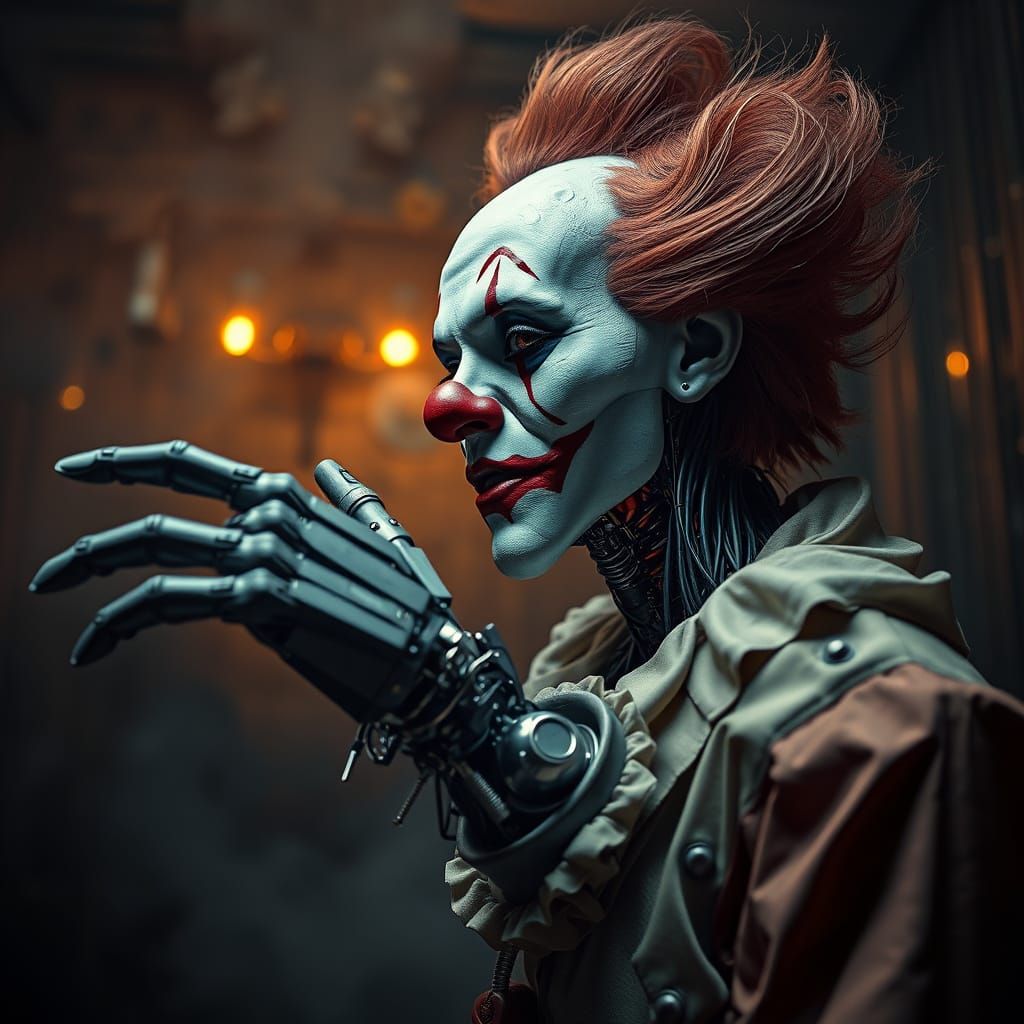 Cyborg Clown Exposed to Mysterious Atmosphere in H... - AI Art