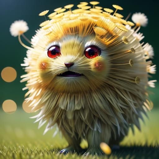 figure of a very cute golden fluffy humanoid-dandelion monster, - AI ...