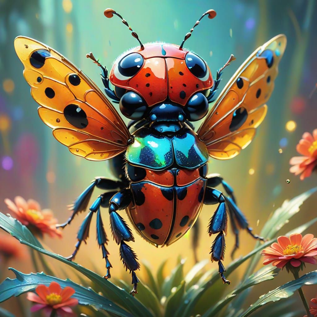 Ladybug Alien in Vibrant, Iridescent Glory - AI Art