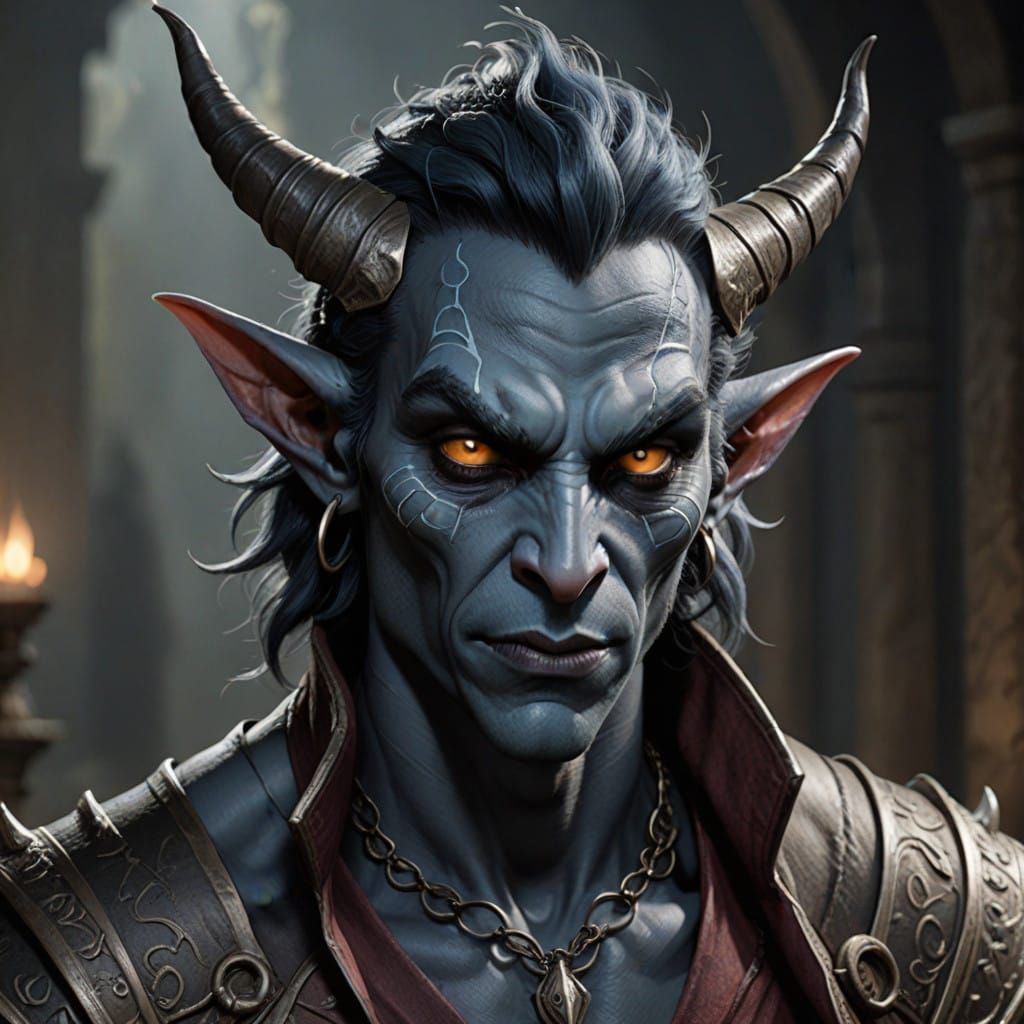 Handsome Goblin Drow Tiefling Hybrid with Chiseled... - AI Art