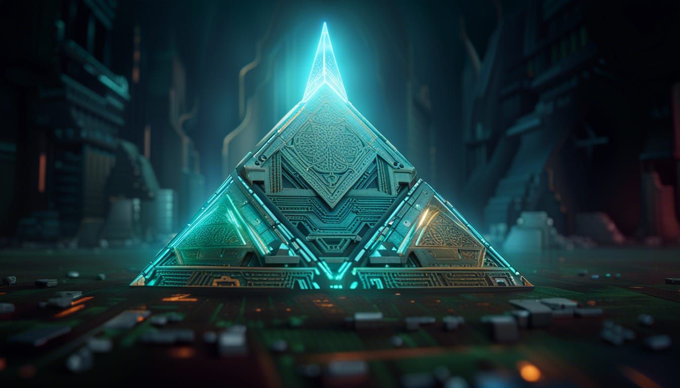 Computer chip electronic pyramid detailed matte painting, deep color ...