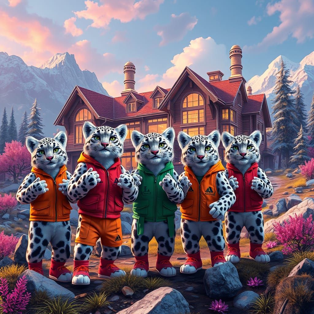 Whimsical Furry Snow Leopards Build Lavish McMansi... - AI Art