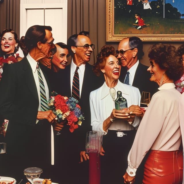 Norman Rockwell's 1980's Swiinger Party - AI Generated Artwork - NightCafe Creator