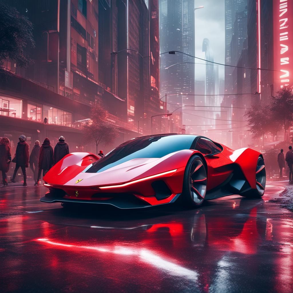 Cyberpunk styled Ferrari Sf90 in a futuristic city - AI Generated ...