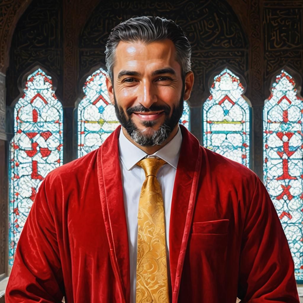 Haidar Ali Qilič-Dar, a handsome, noble man with black, greying hair ...