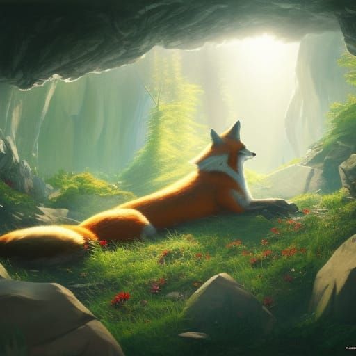 Hope: Fox Resting in Cave - AI Generated Artwork - NightCafe Creator