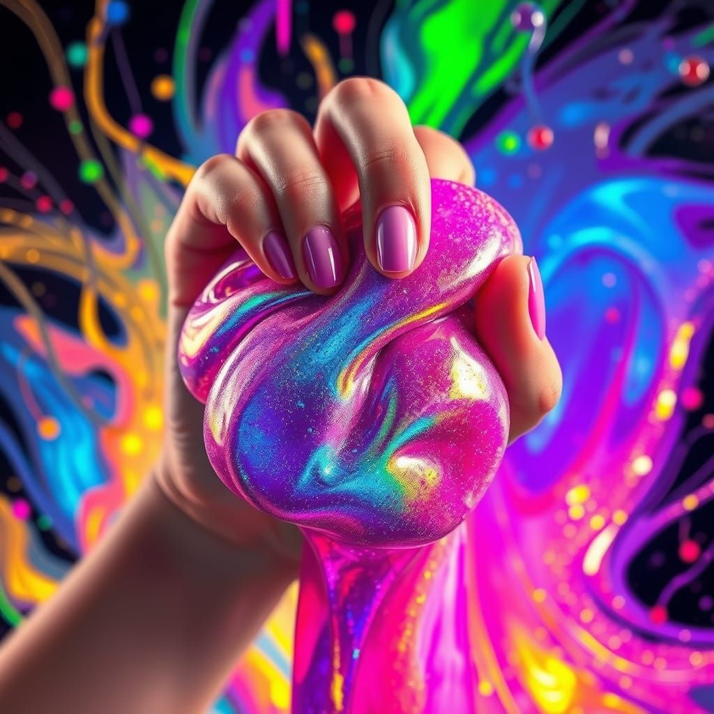 Vibrant Slime Mass on Woman's Hand in Hyper-Realis... - AI Art