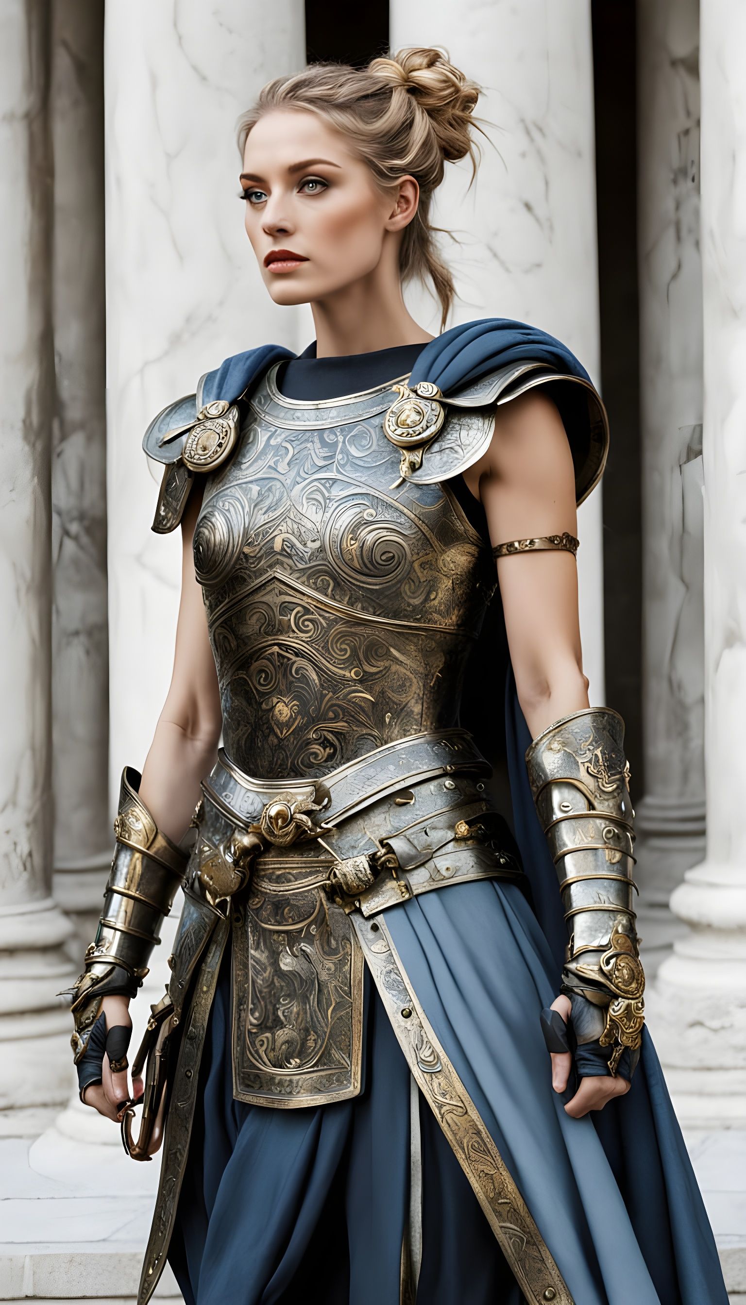 Epic Realism Goddess in Roman Armor with Wolves an... - AI Art