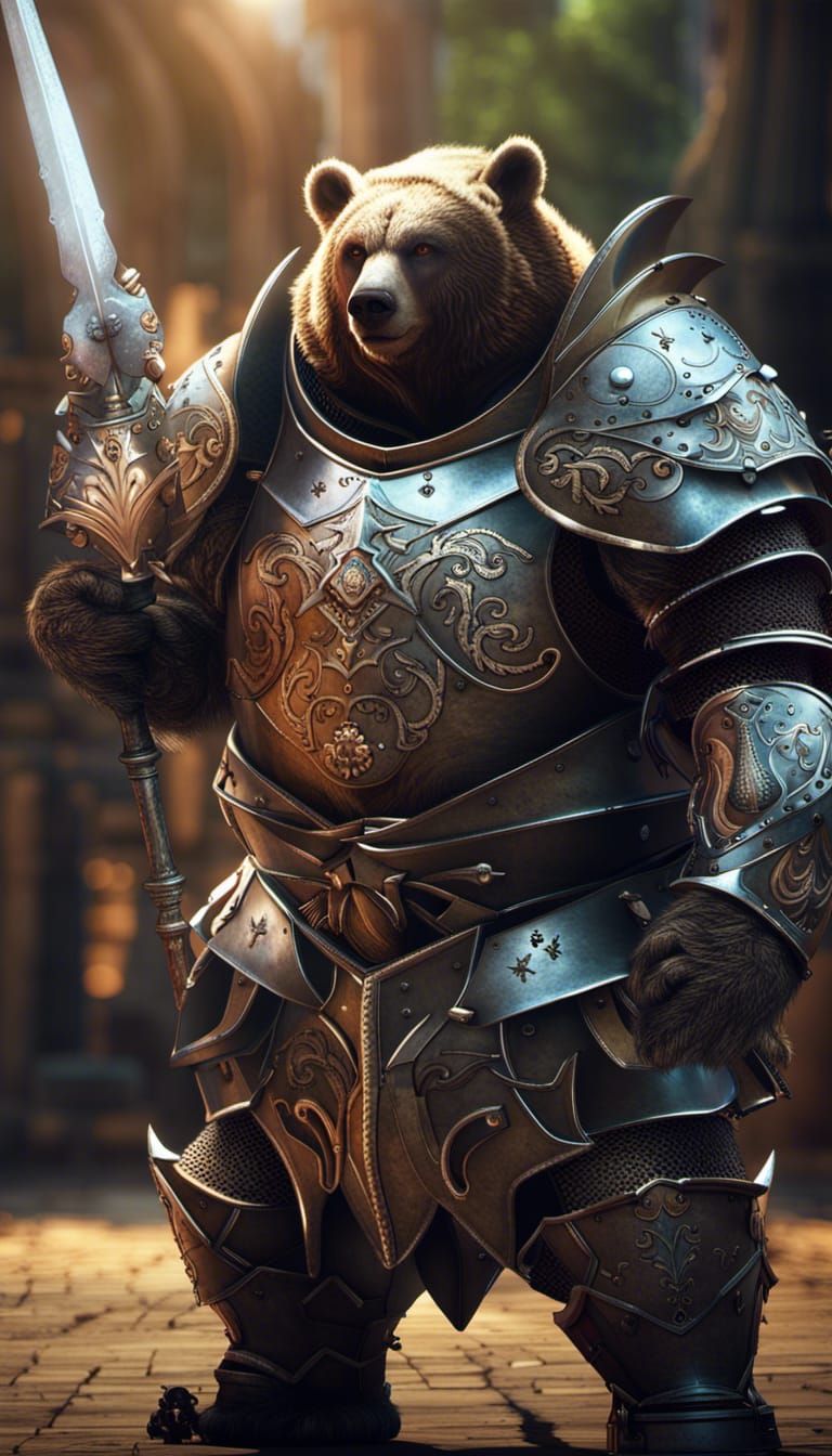 Photograph portrait of an obese armored Bear Knight, 8k resolution ...