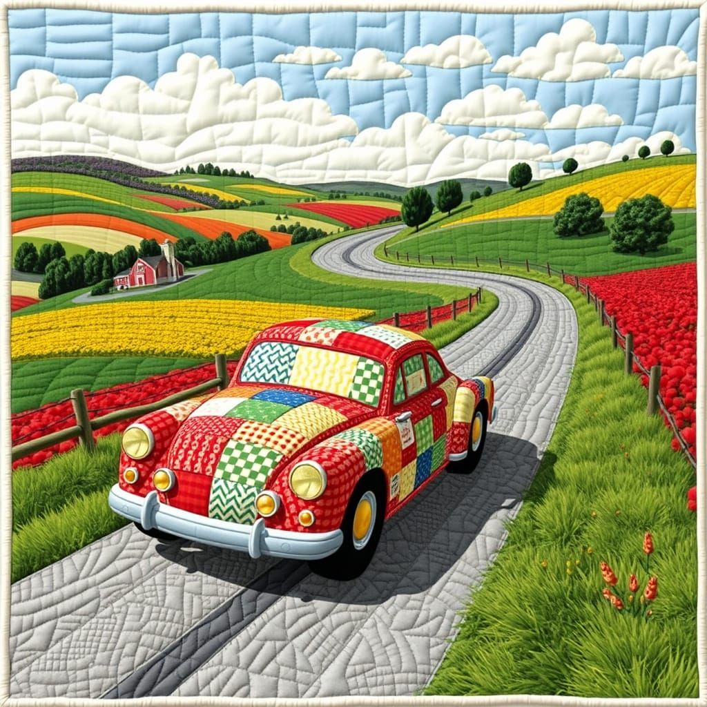Patchwork Car - Whimsical Patchwork Vehicle Speeds Through Q...