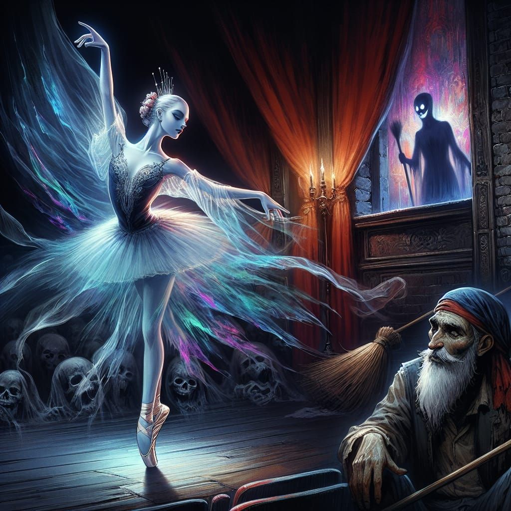 Gothic Art. The image is of a ghost prima ballerina dancing on an empty ...