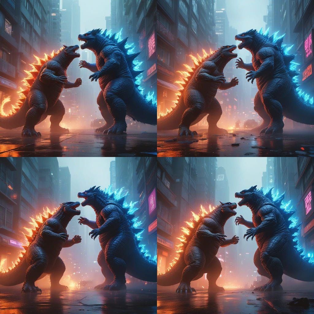 Godzilla fighting Pigzilla in Hong Kong