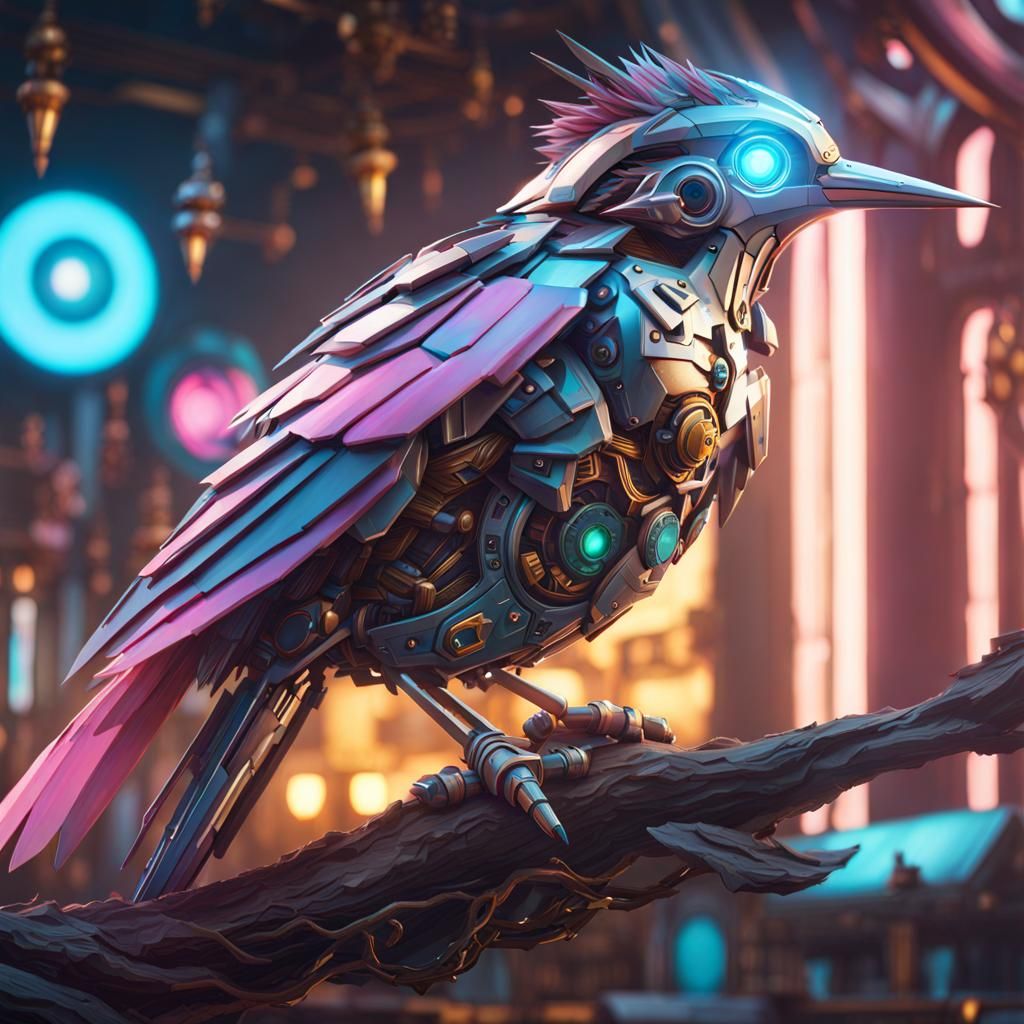Mecha Bird :: Pastel Holo Art :: Cinematic atmospheric beautiful ...