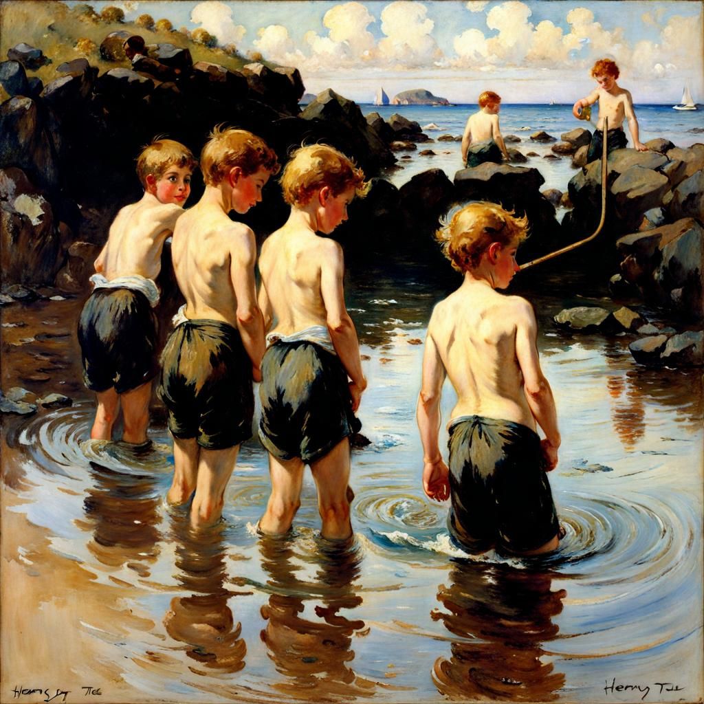 Bathing, Henry Scott Tuke style (3) - AI Generated Artwork - NightCafe ...