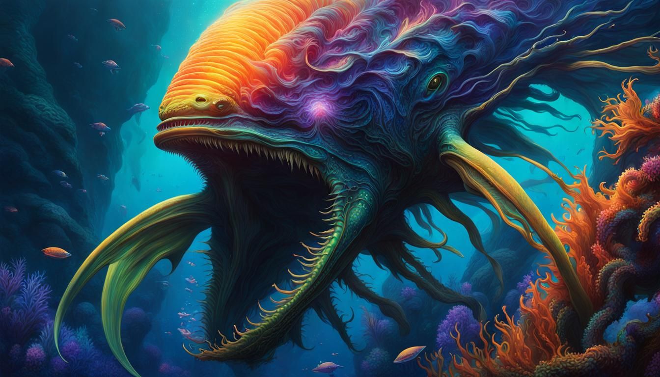 Dive into the depths of an alien ocean where colossal bioluminescent ...