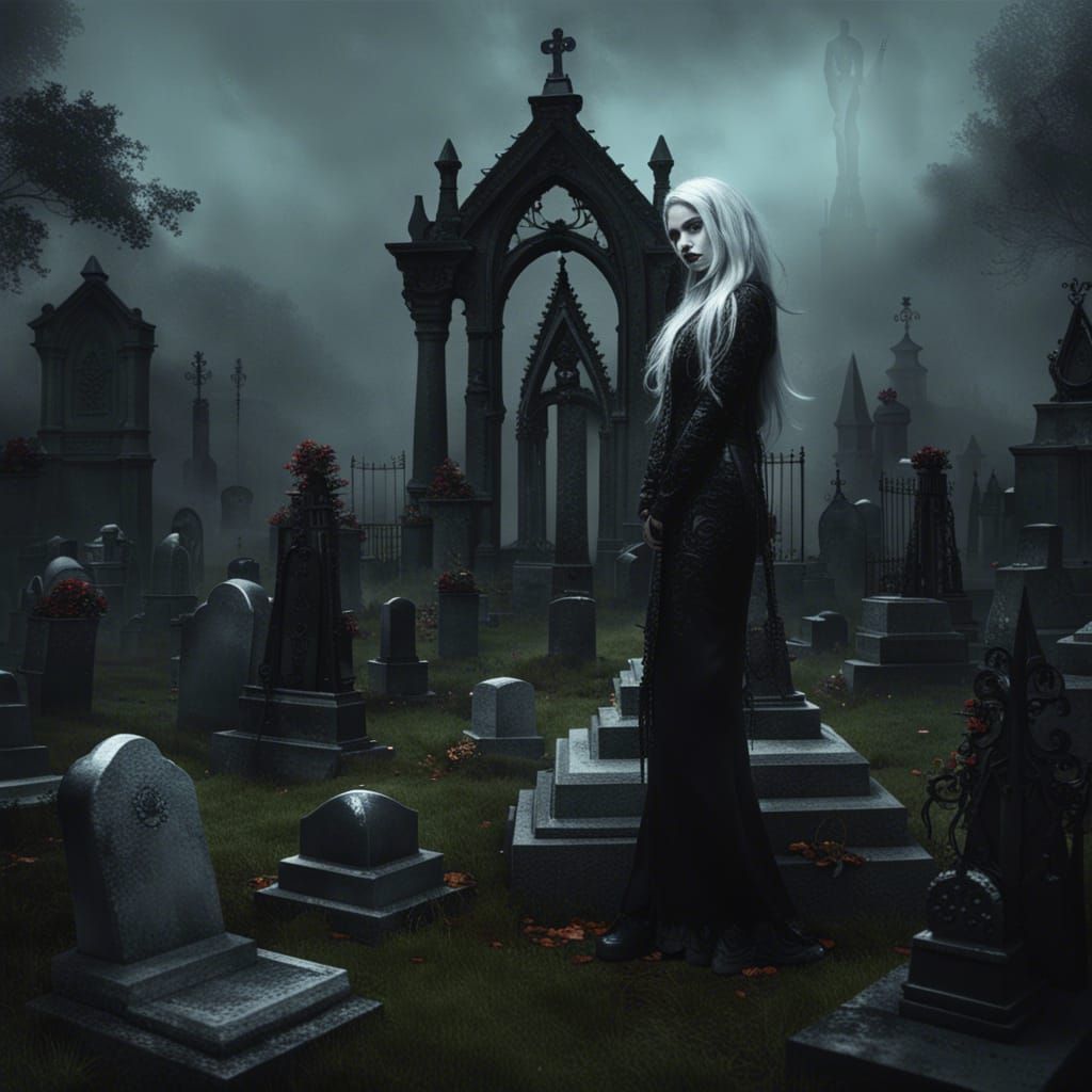 Ethereal gothic cemetery with Crypts and tombstones& haunting vibes ...